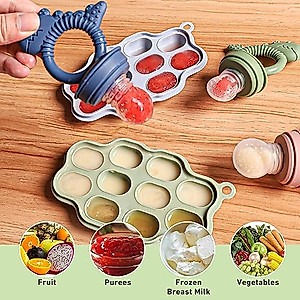 btrfe Silicone Breastmilk Popsicle Molds with Baby Fruit Feeder Combo, Baby Food Storage Freezer Tray & Mesh Feeder Pacifier for Teething 4 Month+