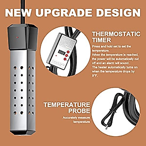 MUFUN Immersion Water Heater, 2000W Portable Pool Heater with Thermostat and Temperature Probe, Bucket Heater with 304 Stainless-Steel Guard, for Travel Camping Hot Bathtub Mini Inflatable Pool