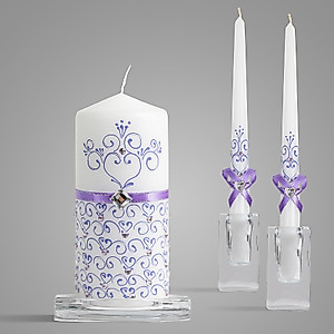 Wedding Candles for Ceremony Set Violet - Unity Candles Set of 3 Ceremonial Candles - 6" Pillar & 2 10" Tapers Wedding Candles velas matrimoniales