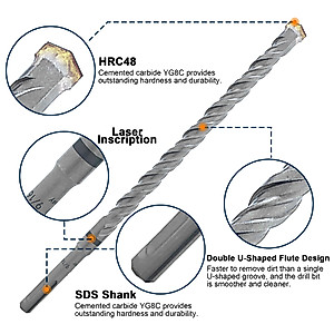 Rotary Hammer Drill Bits Set & Chisels- SDS Plus 17PCS Concrete Masonry Hole Tool with Storage Case for Concrete, Stone, Brick