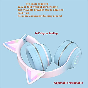 RAHAFA Cat Ear Headphones, Bluetooth 5.1 Headphones, Led Light Up Over Ear Headphones, Foldable Wireless Headset for Tablet/pc/ipad/Cell Phones, with Hanging Headphone Bracket-Black