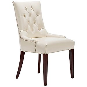 Safavieh Mercer Collection Erica Leather Button-Tufted Side Chair, Cream