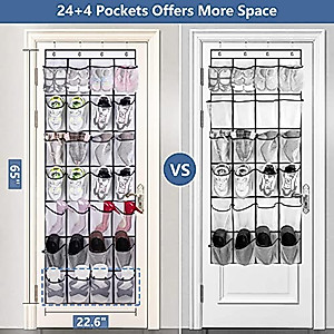 MISSLO 28 Large Pockets Over The Door Shoe Rack Hanging Shoe Organizer for Closet Door Shoe Storage Holder Mesh Hanger, White