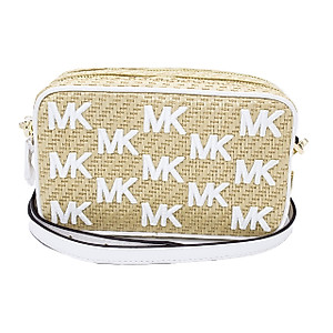 Michael Kors 35T0GWQC1W Kenly Small Camera Straw Python Capsule Optic White Gold hardware Women's Crossbody