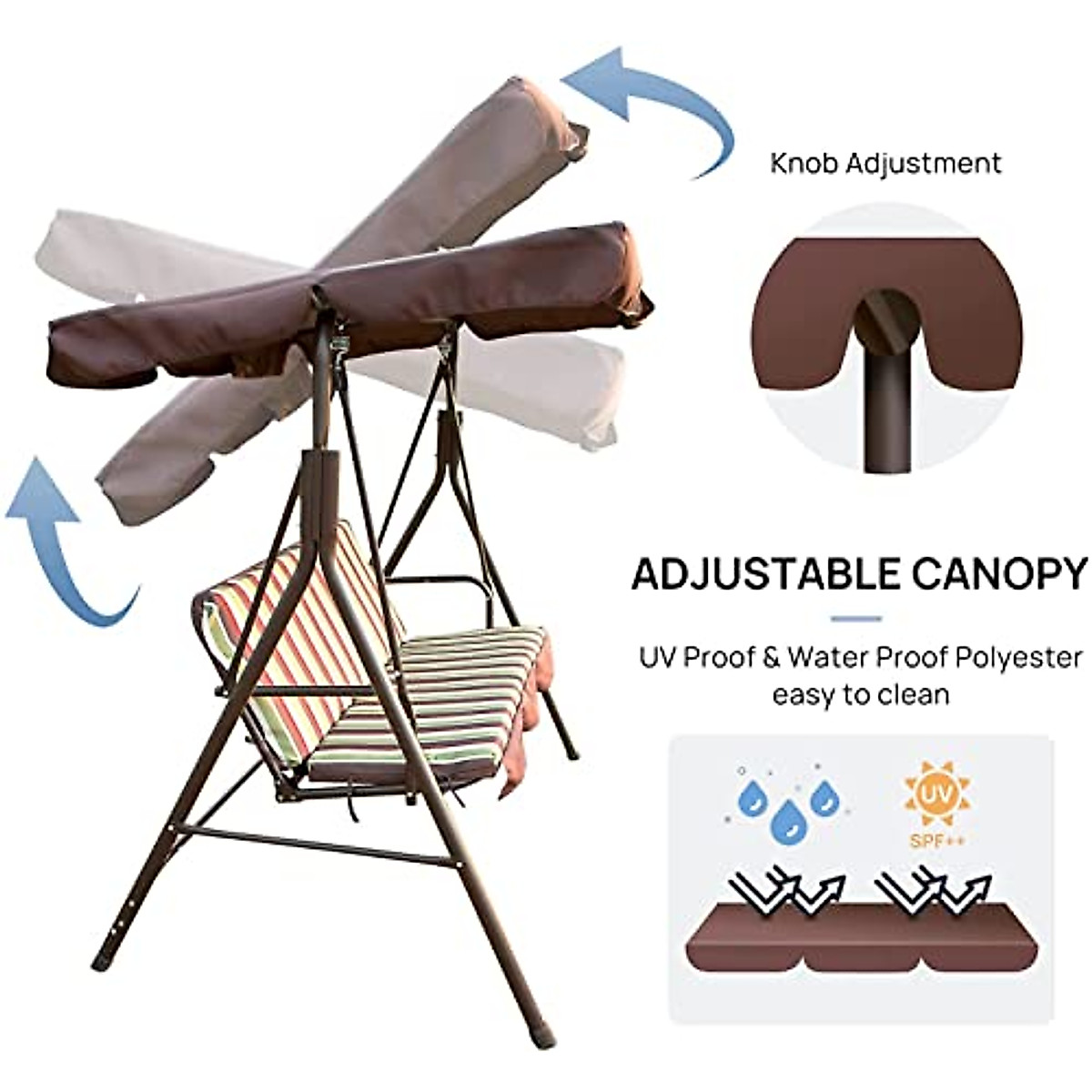 Walsport Outdoor Swing Chairs for Adults Patio Swings with Canopy 3 Person Seating Chair Porch Swing with Stand and Chair Cushion Steel Frame Outdoor Glider Hammock Bench Swing Backyard Furniture