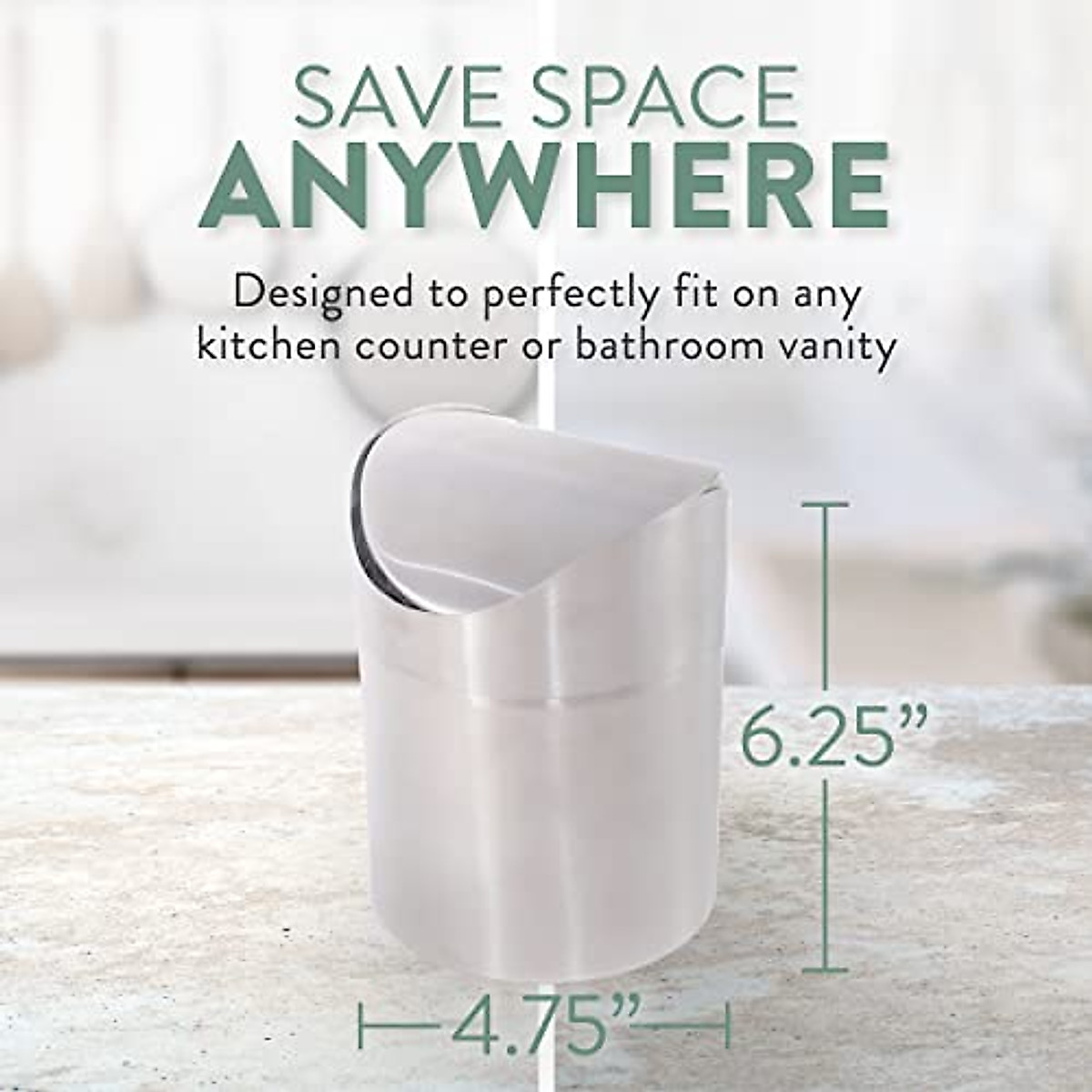 Estilo Mini Countertop Trash Can, Brushed Stainless Steel, Swing Top Lid Trash Bin 1.5 L / 0.40 Gallon, Silver Trash Can, Kitchen Countertop, Bedroom, Home Office, (EST0159)