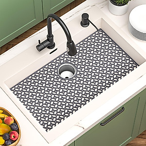 Sink Mat Protector for Kitchen Sink, JUSTOGO 29.5" x 15.6" Silicone Kitchen Sink Protector Grid for Stainless Steel Sink with Rear Drain, Heat Resistant
