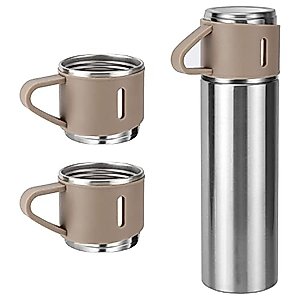 CristaVista Stainless Steel Thermo 500ml/16.9oz Vacuum Insulated Bottle with Cup for Coffee Hot drink and Cold drink water flask | Double Wall Keep Beverages Cold & Hot For 12Hrs (Brown,Set)