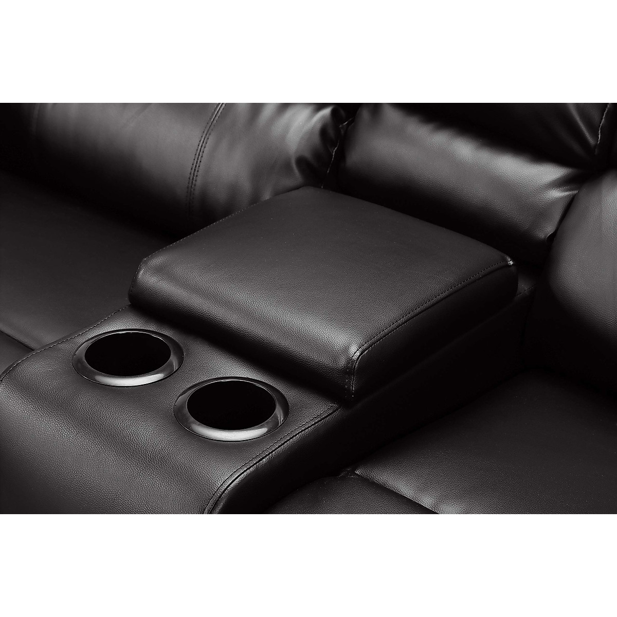 EMKK Home Power L-Shape Sectional Sofa Reclining, Modern Upholstered PU Leather Extra Wide Lounge Couch with Consoles,4 Cup Holders and Storage,Fabric Sofá for Living Room Apartment, b-Black Large