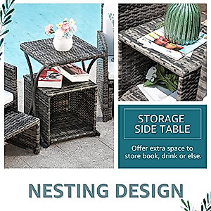 OC Orange-Casual 6 Piece Patio Furniture Conversation Set with Ottoman, Outdoor Grey Wicker Chair and Table Set, Balcony Furniture for Apartments