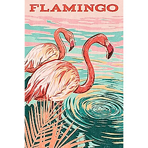 Vintage Print Press, Flamingo (24x36 Gallery Quality Metal Art, Aluminum Decor)