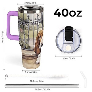 Basset Hound at The Gate 40 Oz Stainless Steel Cup Travel Tumbler with Handle and Straw Lightweight Coffee Mug for Home Office