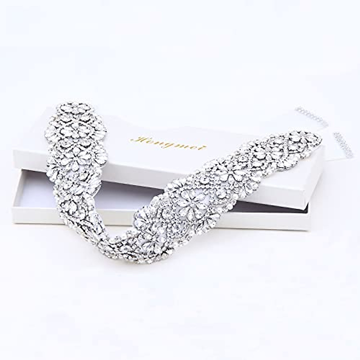 HONGMEI Rhinestone Bridal Belt Crystal Wedding Dress Belt Shiny Wedding Accessories(White)