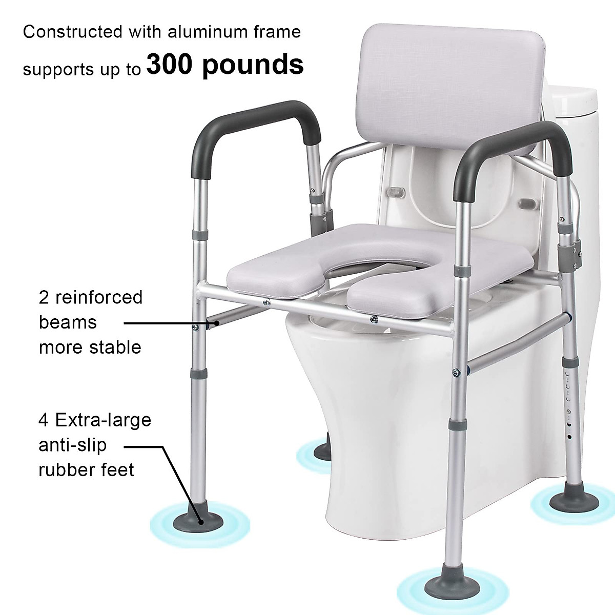 Famard 3-in-1 Raised Toilet Seat with Handles, Handicap Toilet Seat Risers with Soft Back and Padded Seat, Height Adjustable Elevated Toilet Seat for Elderly, Pregnant,Disabled