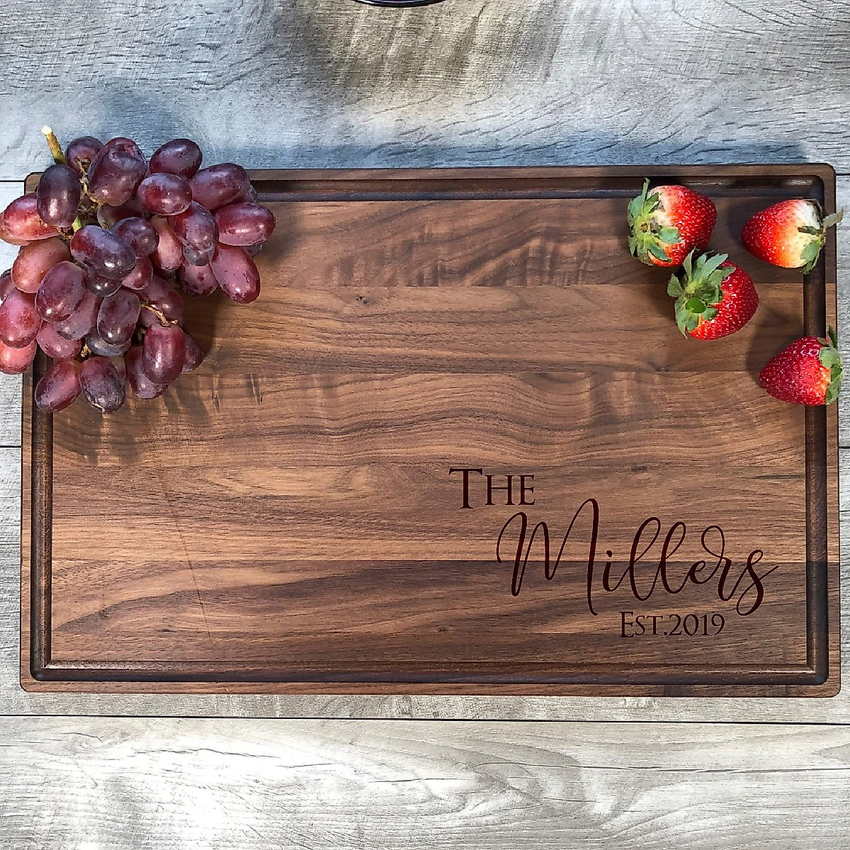Custom Cutting Board. Personalized Cutting Board. Wedding Gifts. Bridal Shower Gifts. (Walnut, 9"x12" arched with groove)