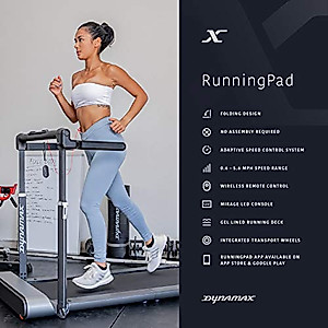 Dynamax RunningPad - Black Compact Running Walking Treadmill with Foldable Handrail & LED Console for Speed, Time, Distance Mini Quiet Treadmill with Workout App for Home/Office