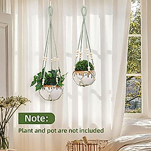 LSEYKRMH 2 Pack Macrame Plant Hangers No Tassel,Hanging Baskets with Wood Bead Hanging Planter Holders No Tail for Indoor Outdoor Plants Holders with Trays & Hooks 24"/31" (Green)