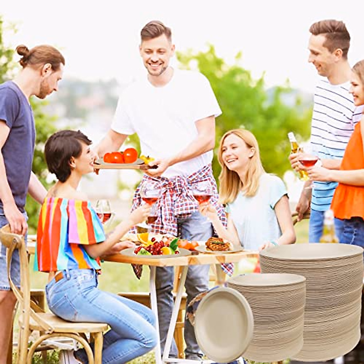 smilixin 150 Pack Paper Plates,100% Compostable 7 inch Paper Plates,Disposable Plates,Biodegradable Plates Made of Sugarcane Fiber,Heavy-Duty Paper Plates for Daily Meals Party Dinner (7 Inch)