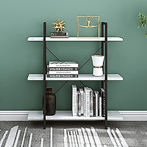 IOTXY 3-Tier Open Shelf Bookcase - Modern Freestanding Wooden Display Stand Unit with Metal Frame for Home and Office, Bookshelf, Black White