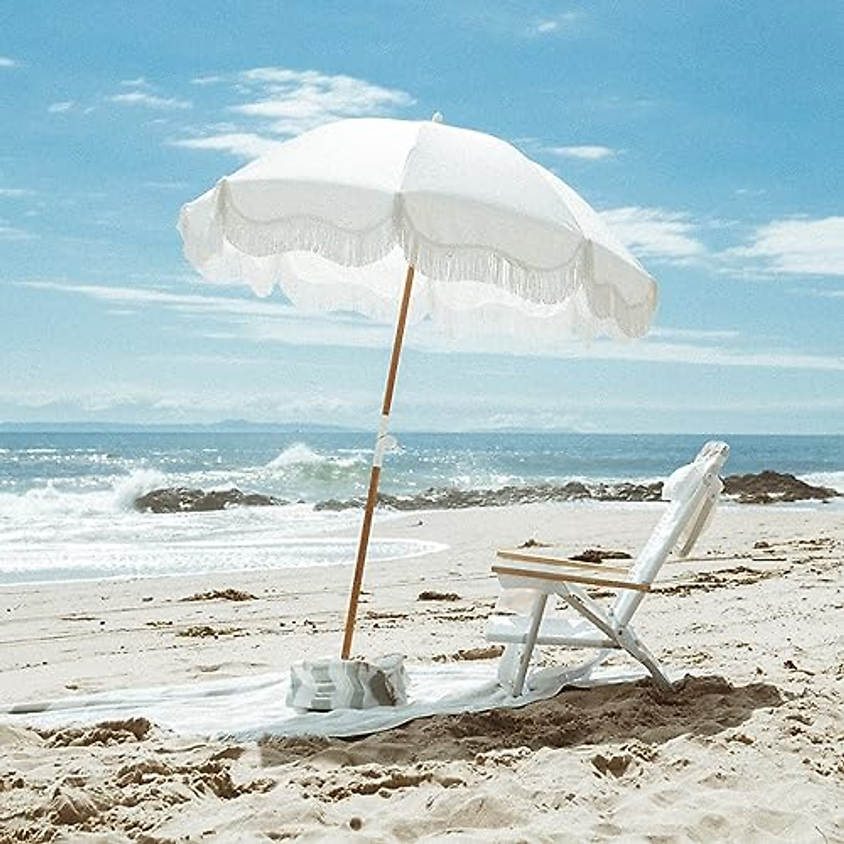 Business & Pleasure Co. Holiday Tommy Chair - Reclining Backpack Beach Chair - Antique White