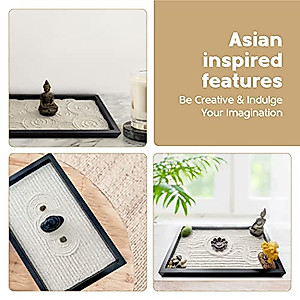 Madaiko Zen Garden for Desk - Mini Zen Garden Kit, Office & Home Decor Accessories, Japanese Zen Sand Garden, Meditation Gifts, Sand & Rock Tray Therapy