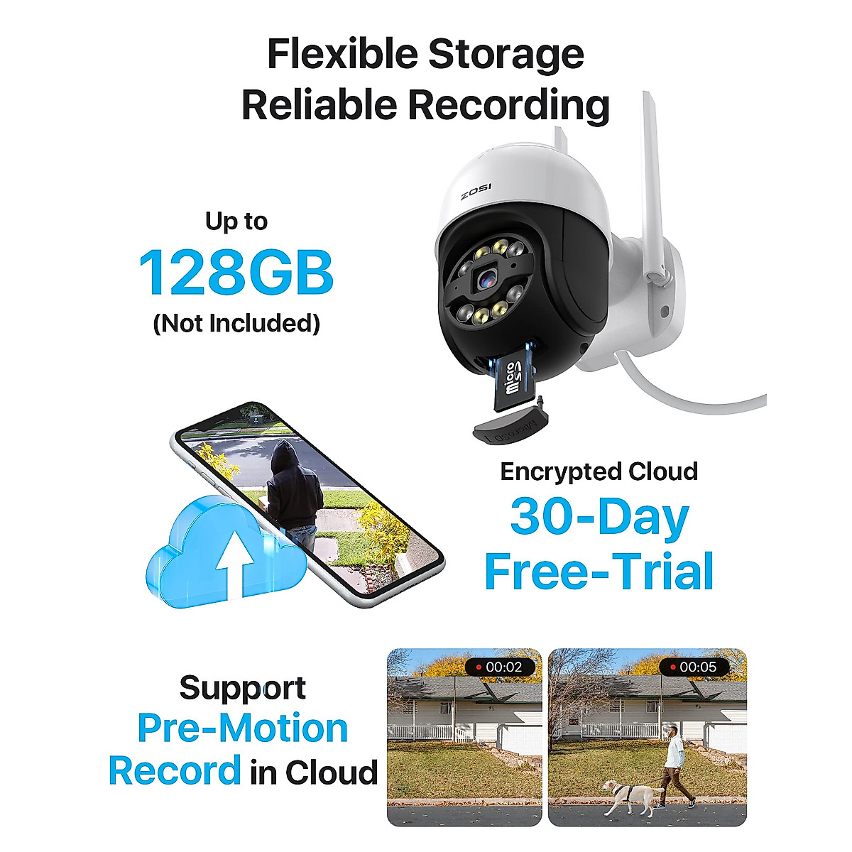 ZOSI C289 1080P WiFi Pan/Tilt Outdoor Security Camera,Home Surveillance PTZ IP Camera,Smart Light Siren Alarm,Color Night Vision,2-Way Audio,Person Vehicle Detection,Phone Remote,Waterproof Setting