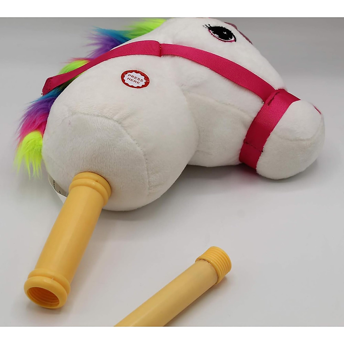 Ponyland: Music Stick Animal - White & Rainbow Unicorn - Music Button, Sturdy Two-Piece Stick W/ Colorful Soft Plush Animal Head, Toy Kids Ages 3+