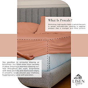 Linen Home 100% Cotton Percale Sheets Full Size, Tera Clay, Deep Pocket, 4 Pieces Set - 1 Flat, 1 Deep Pocket Fitted Sheet and 2 Pillowcases, Crisp Cool and Strong Bed Linen