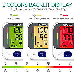 VOYOR Automatic Blood Pressure Monitor Cuff Upper Arm Blood Pressure Machines for Home Use with Heart Rate Monitor 240 Sets Memory LCD Display BP100