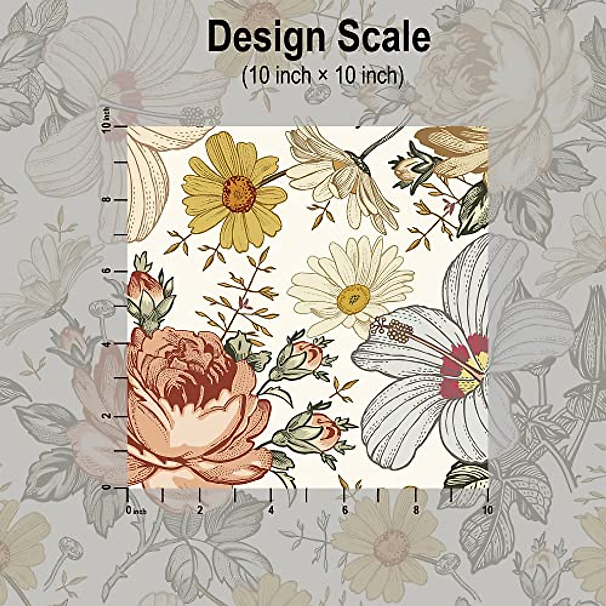 Blooming Wall Beige Multicolor Peony Daisy Peel and Stick Wallpaper Self Adhesive Wall Mural Wall Decor, 14.5 Square Ft/Roll