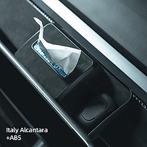 Alfanxi Magnetic Tissue Tray Holder& Alcantara Hiden Paper Napkin Bag Compatible with Tesla Model 3/Y (Magnetic, Black)