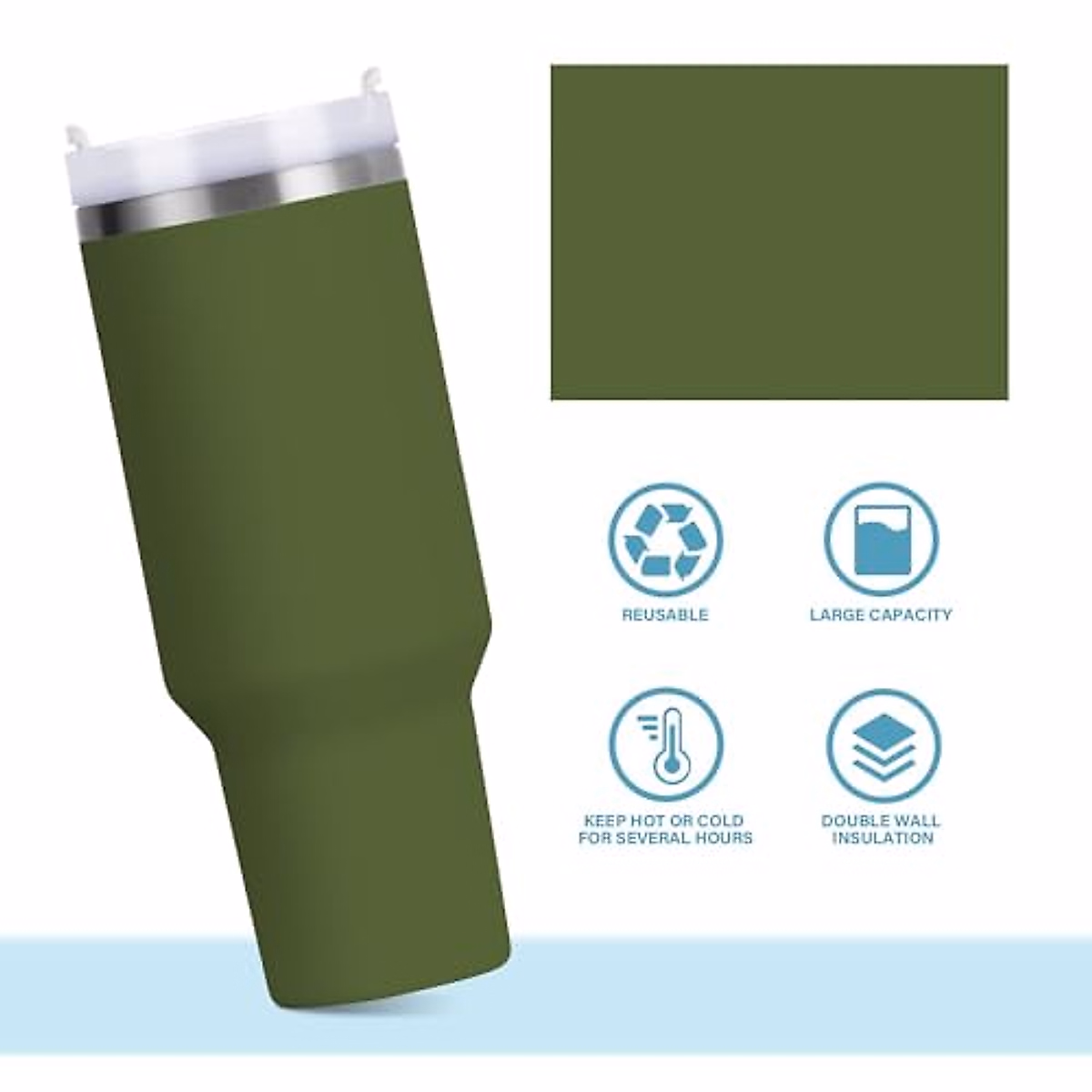MCHIVER Dark Green Tumbler with Lid and Straw 40 oz Insulated Water Bottle Leakproof Water Tumblers for Iced Water Coffee Smoothie