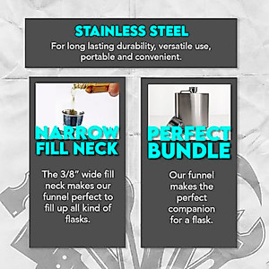 SE Stainless Steel Funnel for Flasks, Small Metal Funnel for Filling Drinking Liquor Flask, Transferring Oil, Juice, Milk, Attached Screw-On Cap