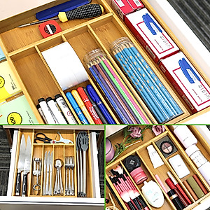 Diosbles Kitchen Bamboo Drawer Utensil Organizer Expandable Silverware Drawer Organizer and Cutlery Tray