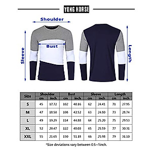 Yong Horse Men's Casual T-Shirt Athletic Long Sleeve - Crewneck Cotton Tee Shirt Teen Boys Graphic T Shirts Sun Protection UPF 50+ UV for Outdoor Sporting Running Gym Slim Fit Navy and White M