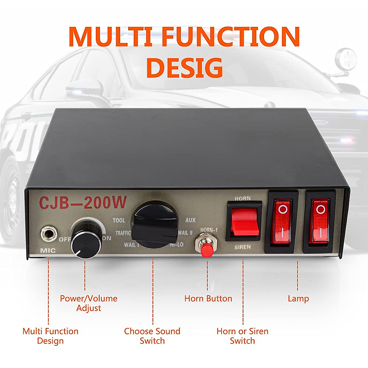 Car Siren Speaker Safego Police Siren Speaker Car Pa System, Dc12v 200w 9 Tones Wired Handheld Microphone Loudspeaker Emergency Siren Electronic