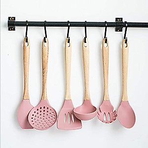 LMMDP Wooden Handle Silica Gel Cooker Non-stick Pan Household Kitchen Utensils Cooking Spoon Shovel Set