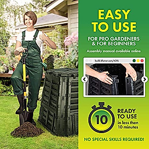 Garden Composter Bin Made from Recycled Plastic – 110 Gallons (420Liter) Large Compost Bin - Create Fertile Soil with Easy Assembly, Lightweight, Aerating Outdoor Compost Box – by D.F. Omer
