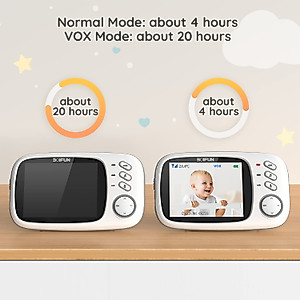 Baby Monitor, Wireless Video Baby Monitor with Camera, 3.2'' HD Screen, VOX Mode, Rechargeable Battery, Night Vision, Two-Way Talk, Feeding Reminder, Smart Temperature, 8 Lullabies, Baby/Elder/Pet
