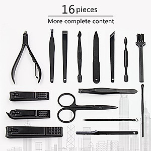Manicure Set Pedicure Set Nail Clippers – Mifine 16 in 1 Stainless Steel Professional Pedicure Kit Nail Scissors Grooming kit with Black Leather Case