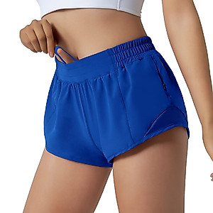 Aurefin Running Shorts for Women,Quick Dry Athletic Sports Shorts Lightweight Active Workout Gym Shorts with Zip Pocket Blue/M