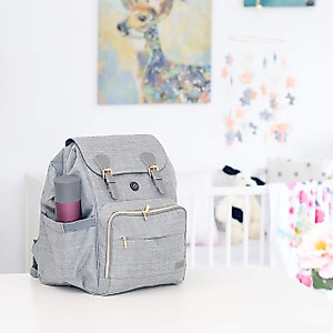 OOPSABABY Diaper Bag Backpack with Cleaning Lights; connect to juice pack or wall adapter; Designer Gray with Rose Gold Hardware Diaper Bag Organizer for Baby Boy or Girl