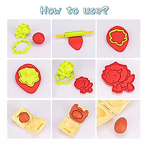 Jaeespon Dough Tools for Kids Play-41 Pieces Dough Play Set Accessories with Fruit Dinosaur Plastic Molds Roller Cutter Scissor, Preschool Arts Toys Kit Gift for Age 2-8 Girls Boys