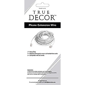 True Decor 15' Feet Telephone Extension Cord Cable Line Wire, White RJ-11