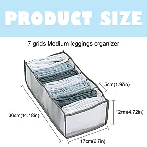 ANCOKKI Wardrobe Clothes Organizer, 7 Grids Visible Clothes Organizer drawers for Jeans, Leggings, T-Shirt, Skirt, Compartment Storage Box 2 Pack (Leggings Grid 2 Pack, Grey)