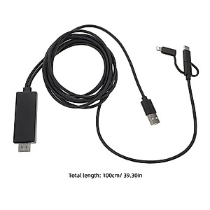 UKCOCO 1M 3 in 1 USB Female to HDMI Male Charger Cable Splitter Adapter Converter with USB Power for Windows and Android Data Transfer (Black)