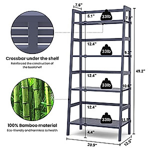 Homykic Ladder Bookshelf, 4-Tier Bamboo Shelf 49.2” Open Bookcase Freestanding Bathroom Storage Rack Plant Stand for Living Room, Bedroom, Office, Easy Assembly, Blue Grey