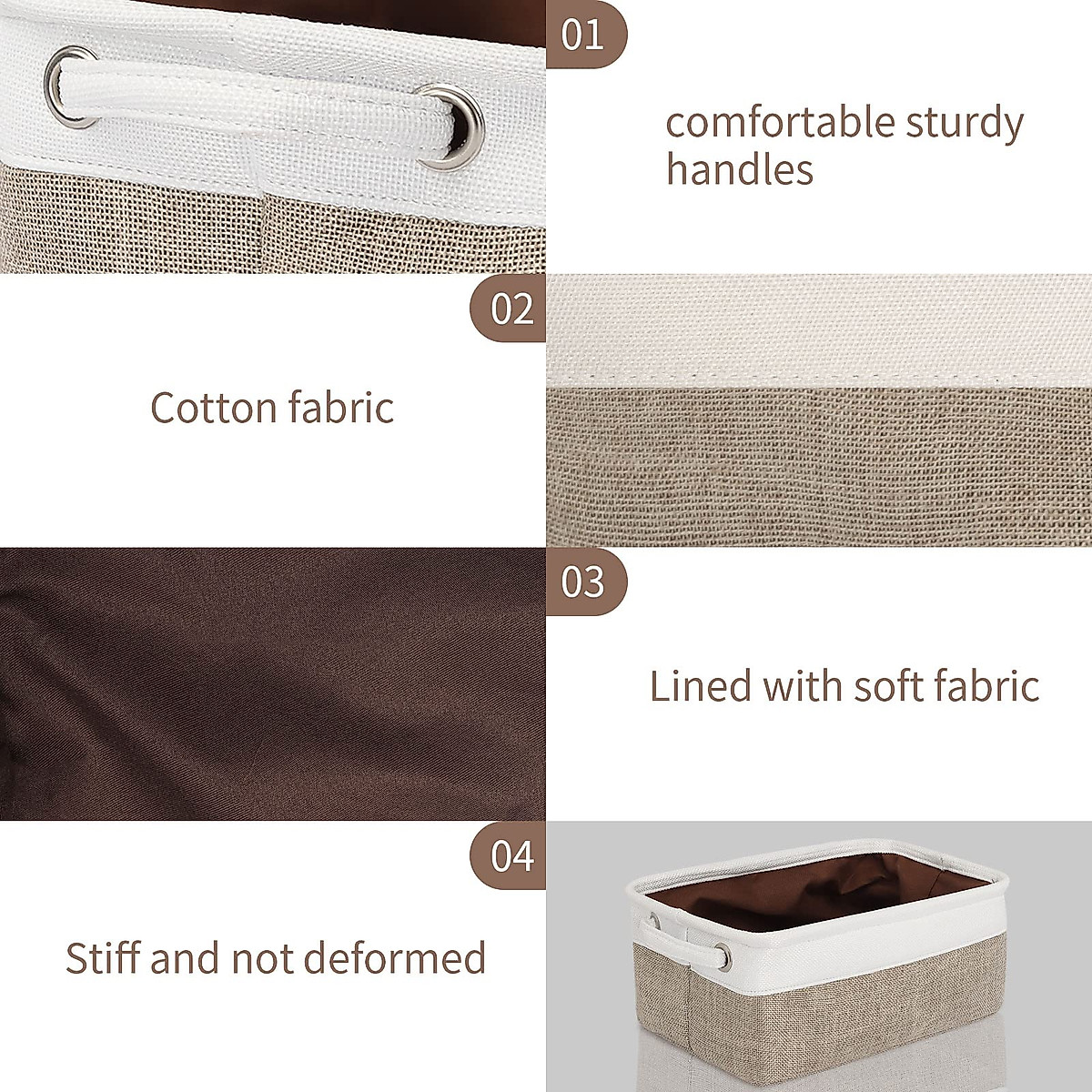 EXTREE Fabric Small Storage Baskets - 6 Pack Nursery Decorative Storage Bins Linen Empty Gift Basket with Handles for Organizing Shelves Bathroom(Gray,11.8L x 7.9W x 5.3H inches)