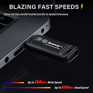 AXE MEMORY Portable SSD 250GB Solid State USB Drive, USB 3.2 Gen2 UASP SuperSpeed+. Optimal Speeds Up to 600MB/s Read, 260MB/s Write - Speedy+