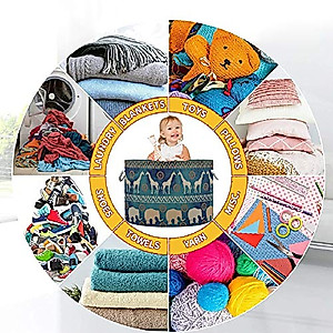 visesunny African Tribal Ethnic Elephant And Deer Collapsible Large Capacity Basket Storage Bin with Durable Cotton Handles, Home Organizer Solution for Office, Bedroom, Closet, Toys, Laundry